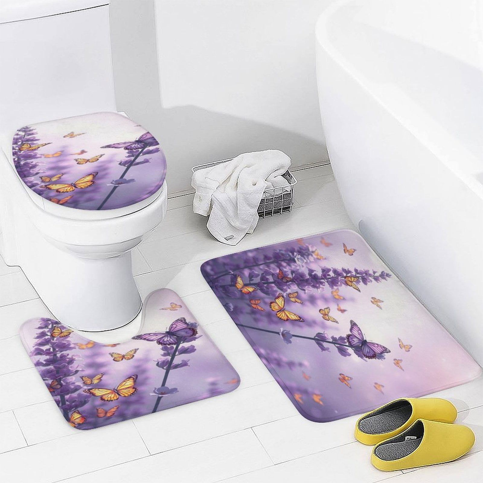 Lavender Bathroom Rugs Set 3 Piece with Non-Slip Bath Rugs Toilet Lid ...