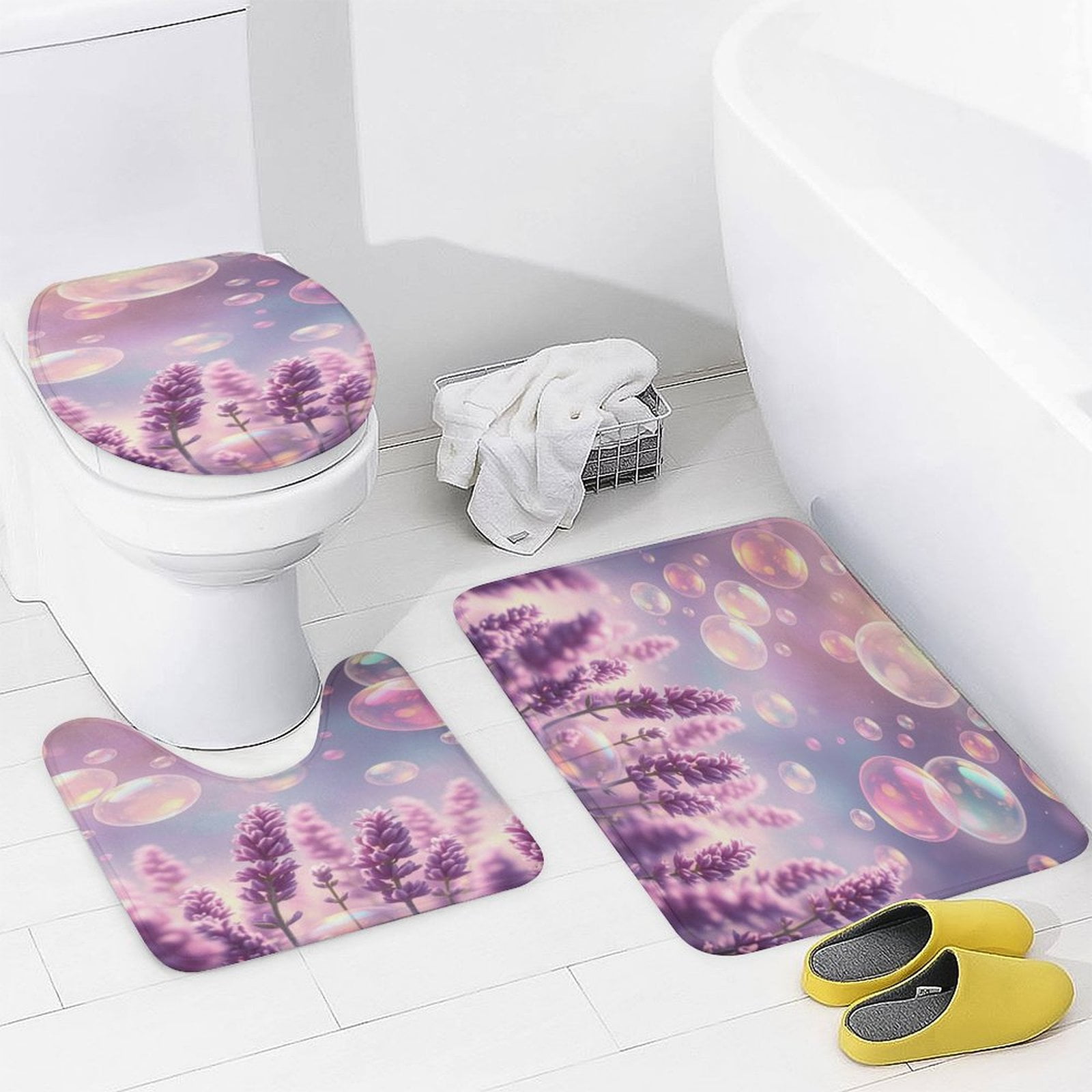 Lavender Bathroom Rugs Set 3 Piece with Non-Slip Bath Rugs Toilet Lid ...