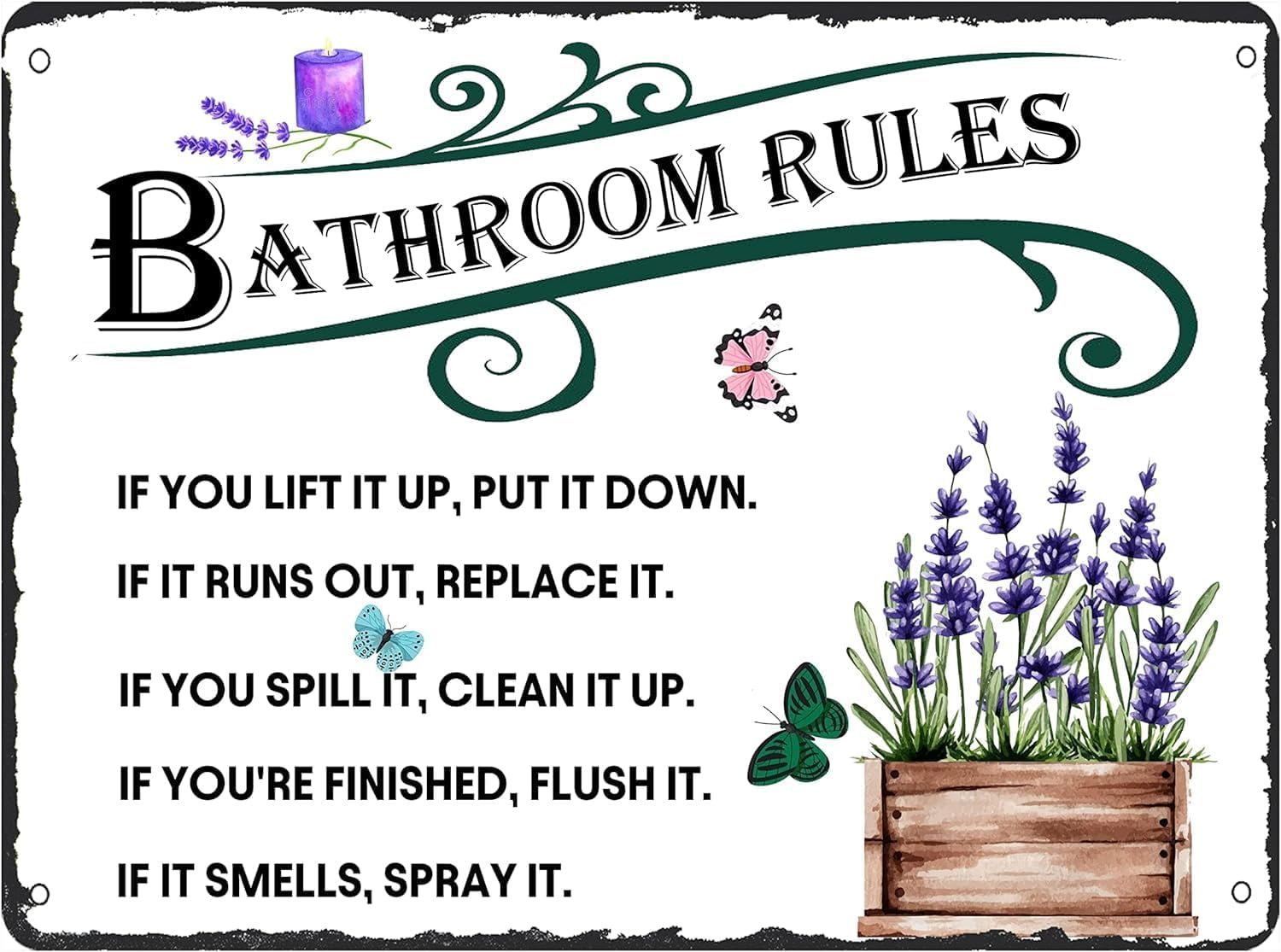 Lavender Bathroom Rules Metal Sign Bathroom Wall Decor Funny Bathroom ...