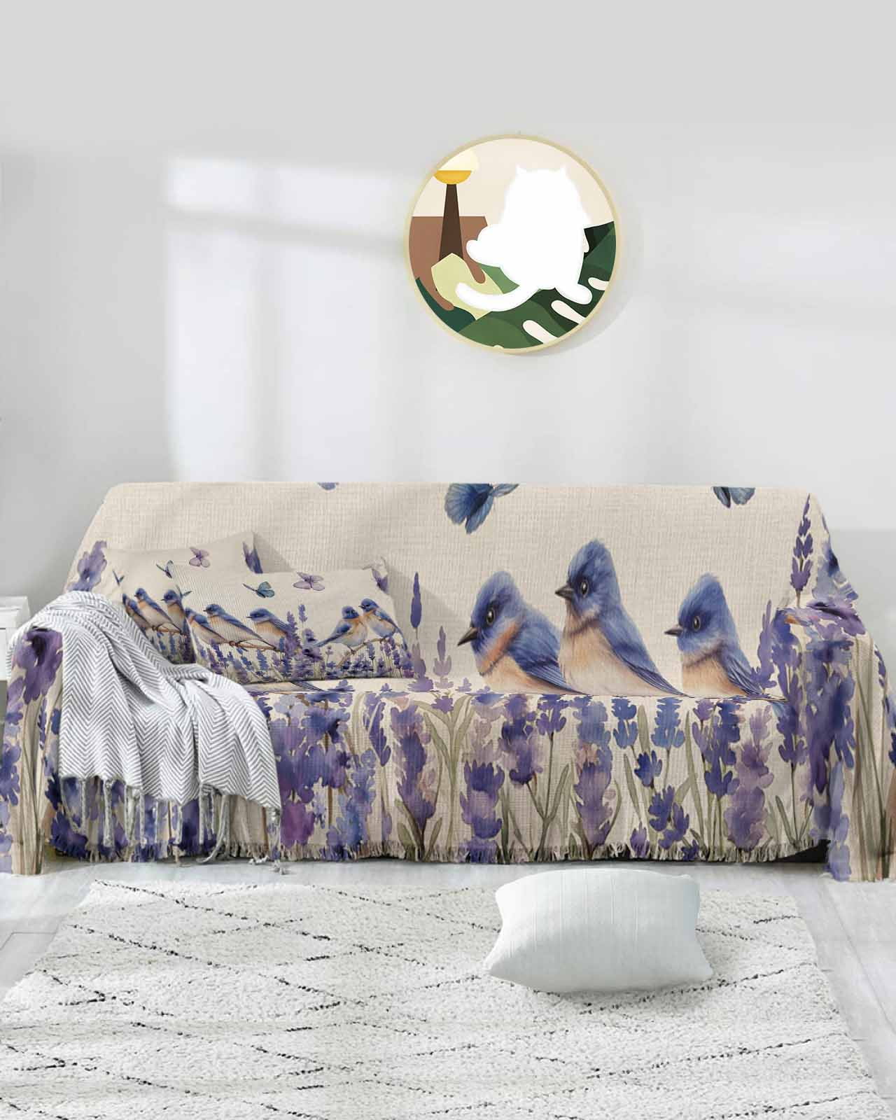 Lavender Birds Sofa Covers for 3 Cushion Couch,Washable Sectional & L ...