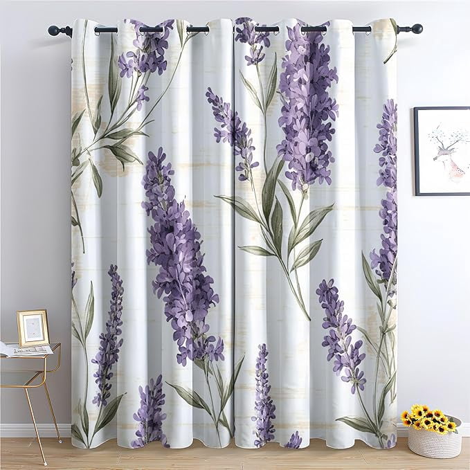 Lavender Blackout Curtains Set, Thermal Insulated Room Darkening ...