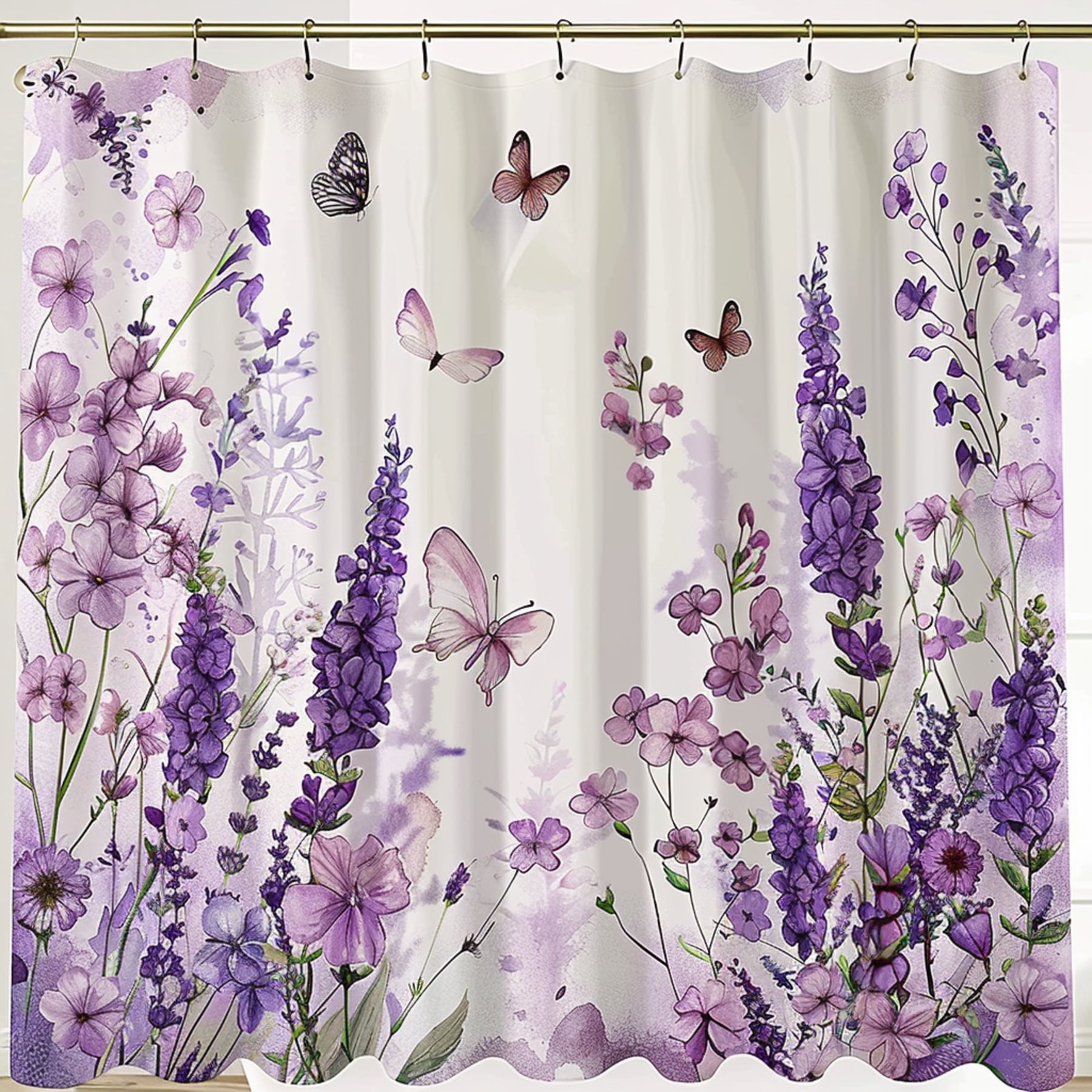 Lavender Bliss Shower Curtain Elegant Floral Design with Butterflies ...