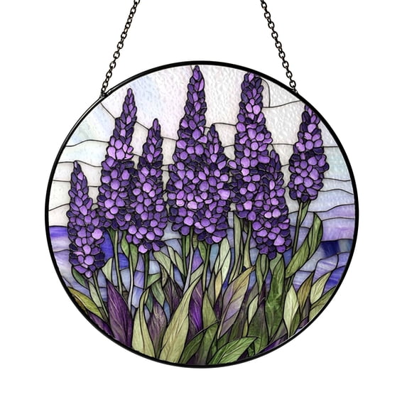 Lavender Bloom Round Suncatcher, Stained Glass Style Window Decor ...