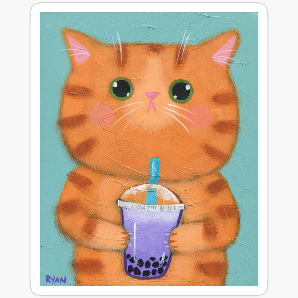 Lavender Boba Cat Sticker Phone Decal Water Bottle Stickers Car Decals ...