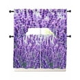 Lavender Botanical Art Kitchen Curtains Set for Windows 3 Piece Cafe ...