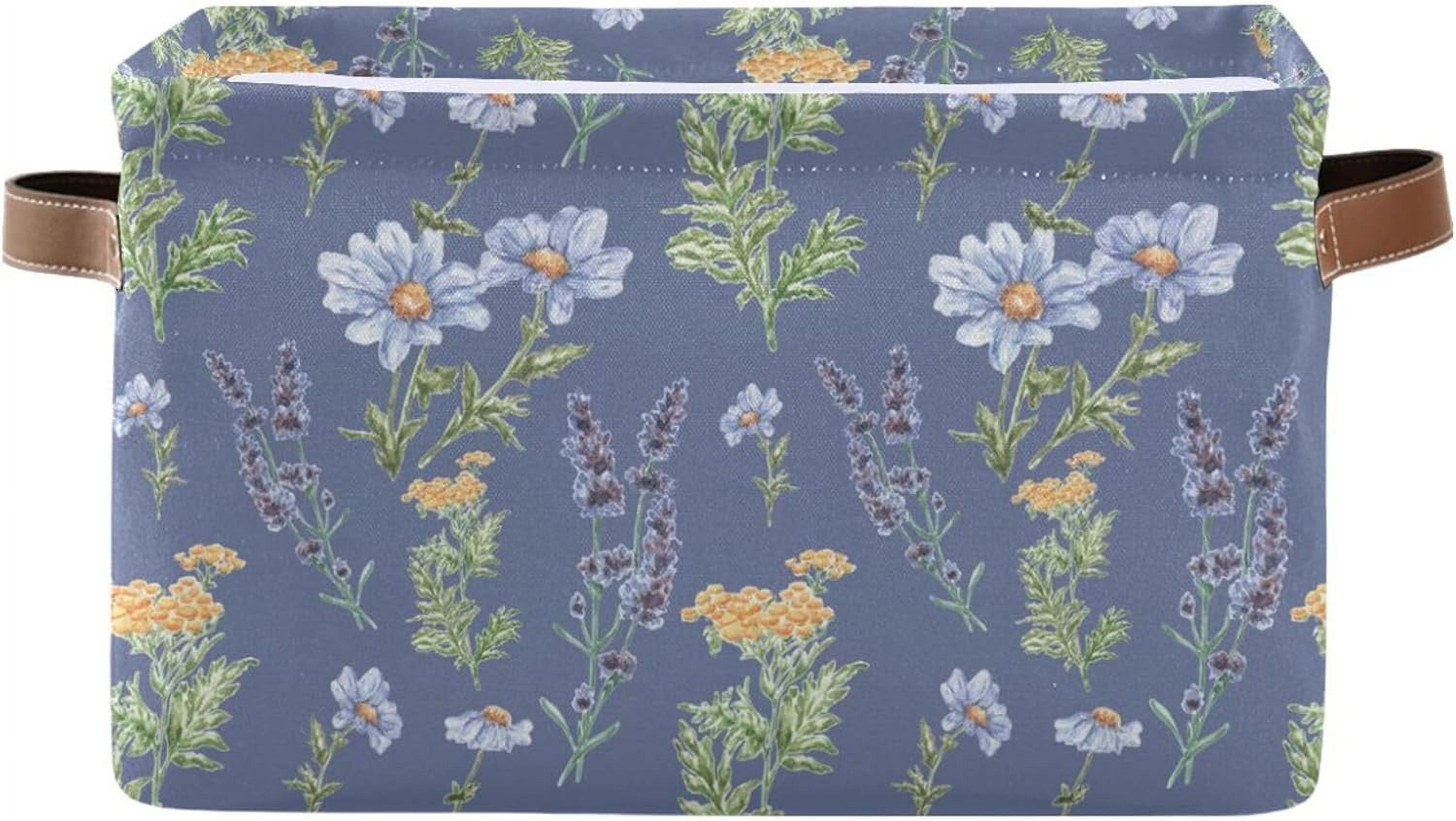 Lavender Botanical Storage Basket, Durable Canvas Organizer With ...