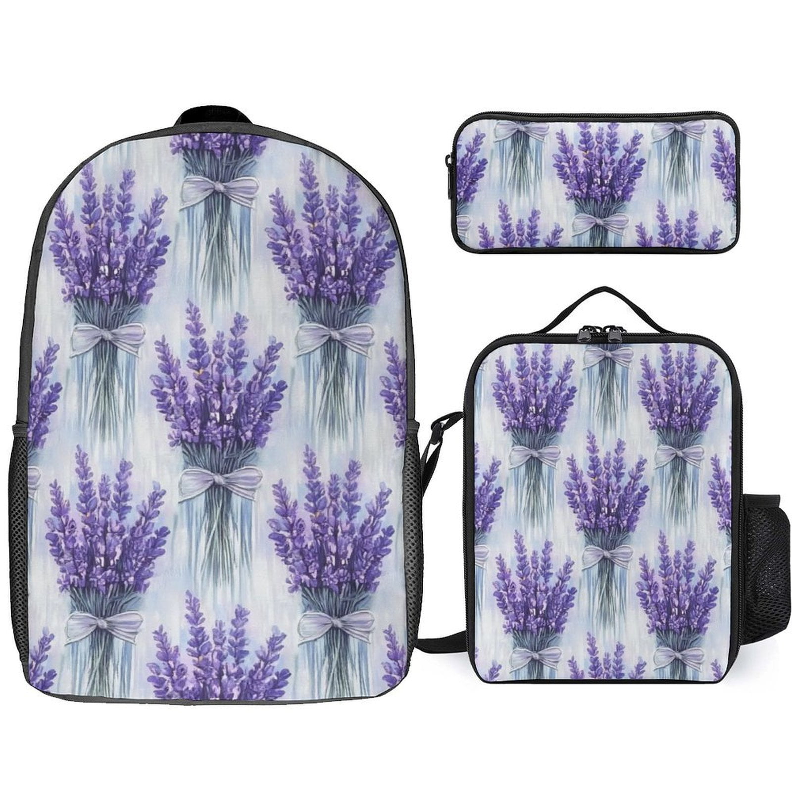 Lavender Bouquet Pattern(1) 3D Printed 3pcs/Set Bags Laptop Daypack Backpack Lunch bag Pencil ...