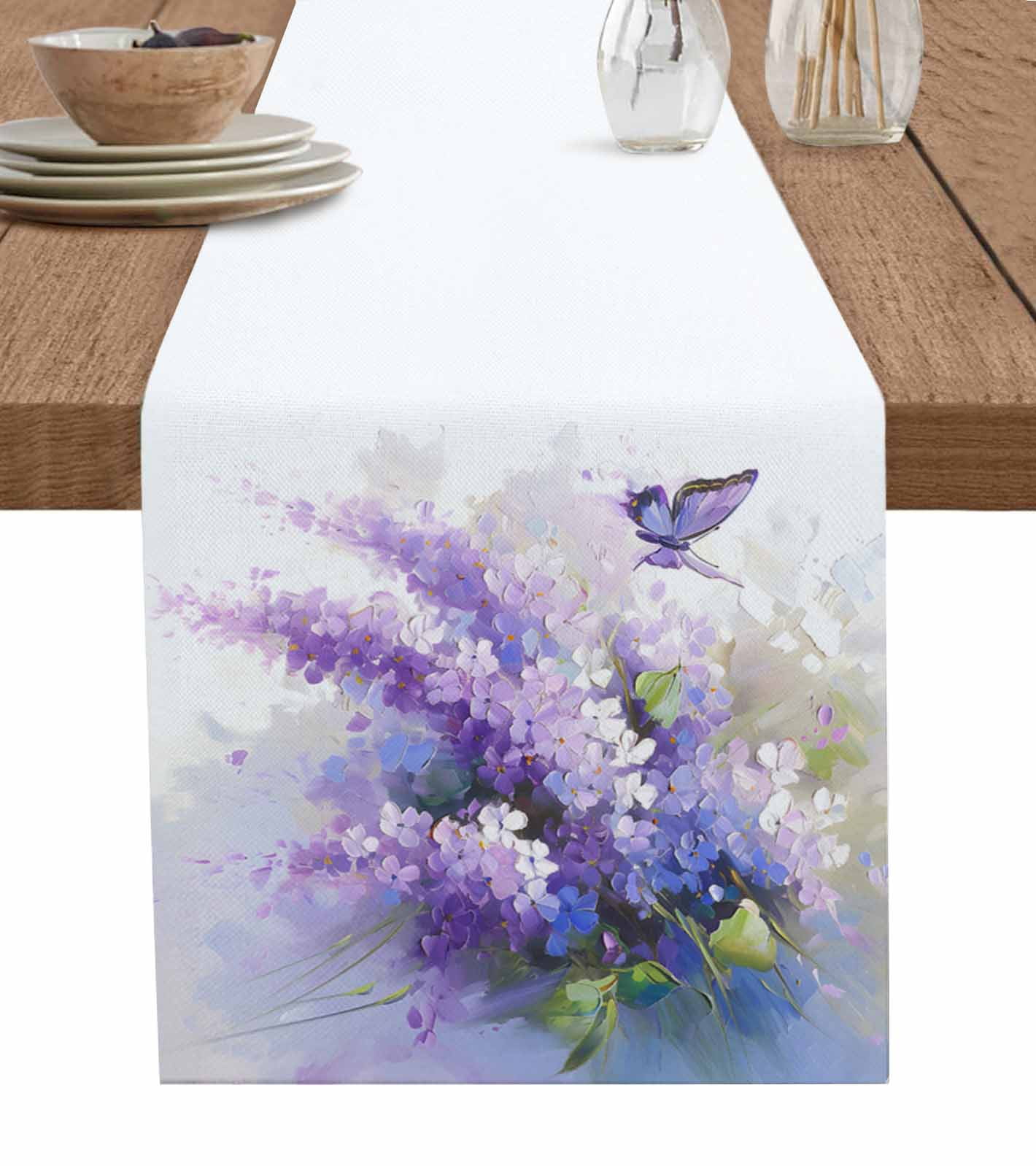 Lavender Burlap-Cotton Table Runner 72 Inches Long,Watercolor Purple ...