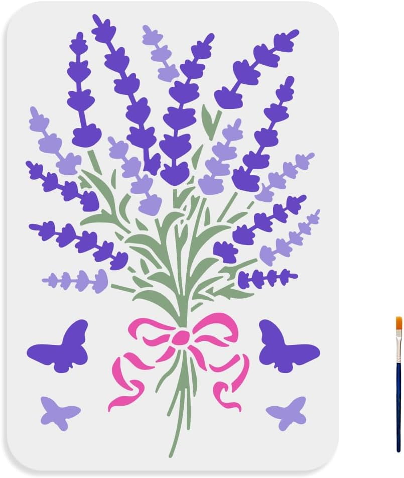 Lavender Butterfly Stencil 11.7×8.3inch Large Lavender Bouquet Stencils ...