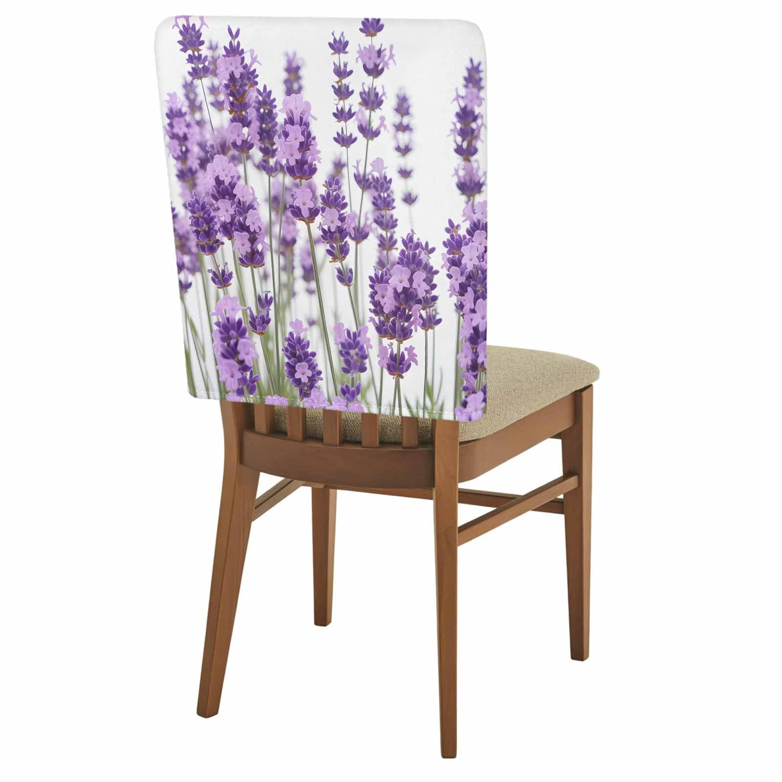 Lavender Chair Back Covers Set of 8, Purple Floral Leaves Plant White ...