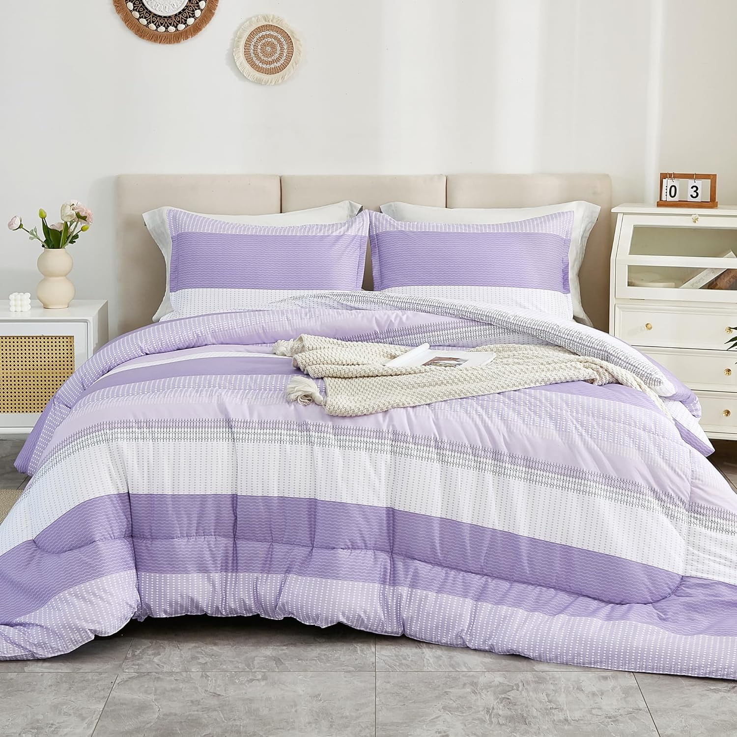 Lavender Comforter Set King - 3 Pieces Lightweight Lavender Purple ...
