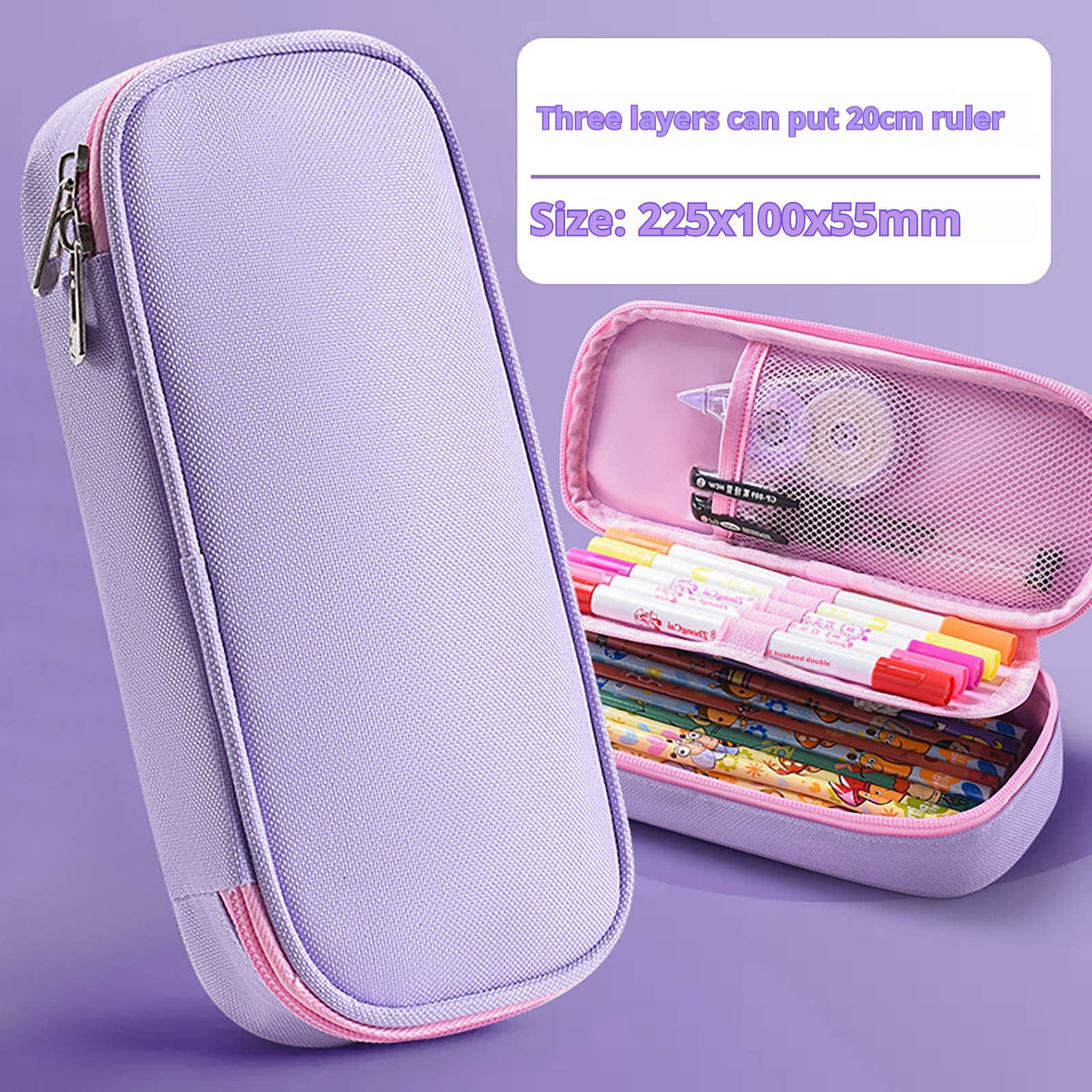 Lavender Compact Functional Academic Essentials Pouch Featuring Layered ...
