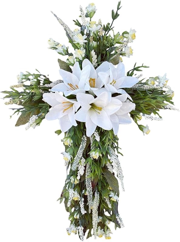 Lavender Crosses Wreath for Home Front Door, Artificial Spring Easter ...