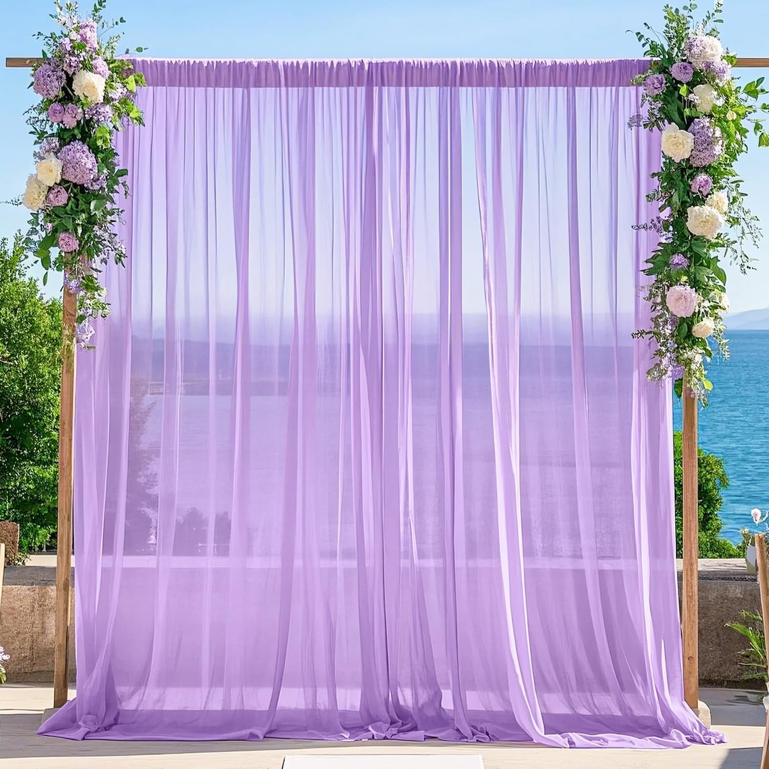 Lavender Curtains Chiffon Backdrop Curtain 10FT 2 Panels Sheer Drapes ...