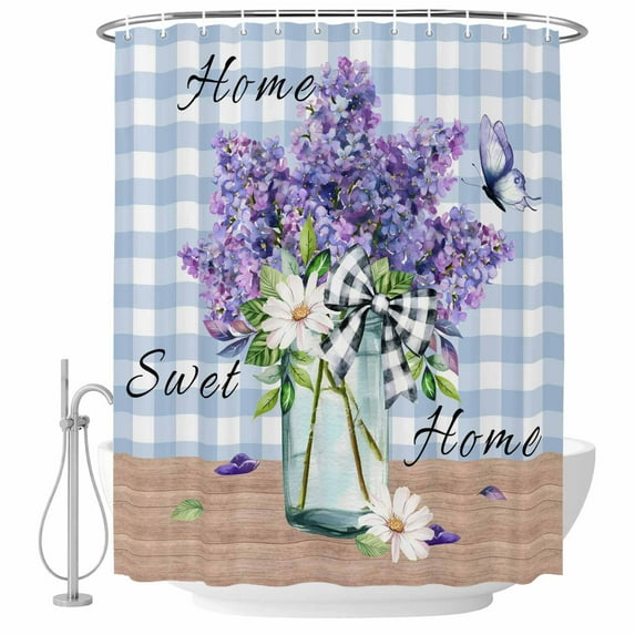 Lavender Daisy Bathroom Shower Curtains with Hooks, Watercolors Purple ...