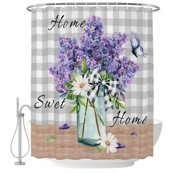 Lavender Daisy Bathroom Shower Curtains with Hooks, Watercolors Purple ...