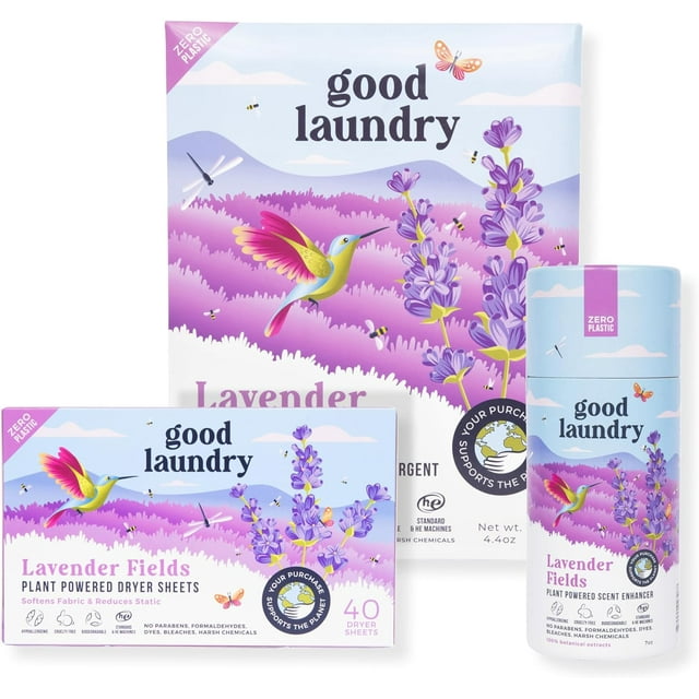 Lavender Detergent Sheets, Scent Booster, & Dryer Sheet Bundle - No ...