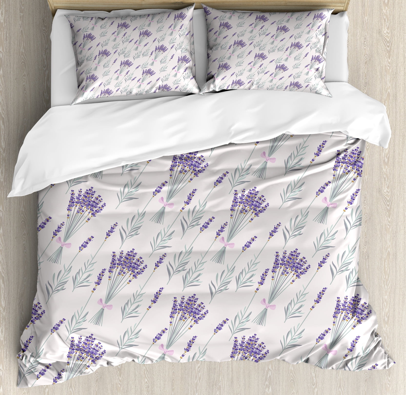 Lavender Duvet Cover Set, Botany Flowers Ribbon Blossom on Pastel Tone ...