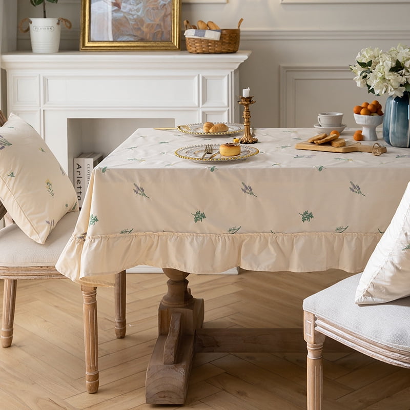 Lavender Embroidered Tablecloth - Round Lace Trim Heavyweight Tea Table ...
