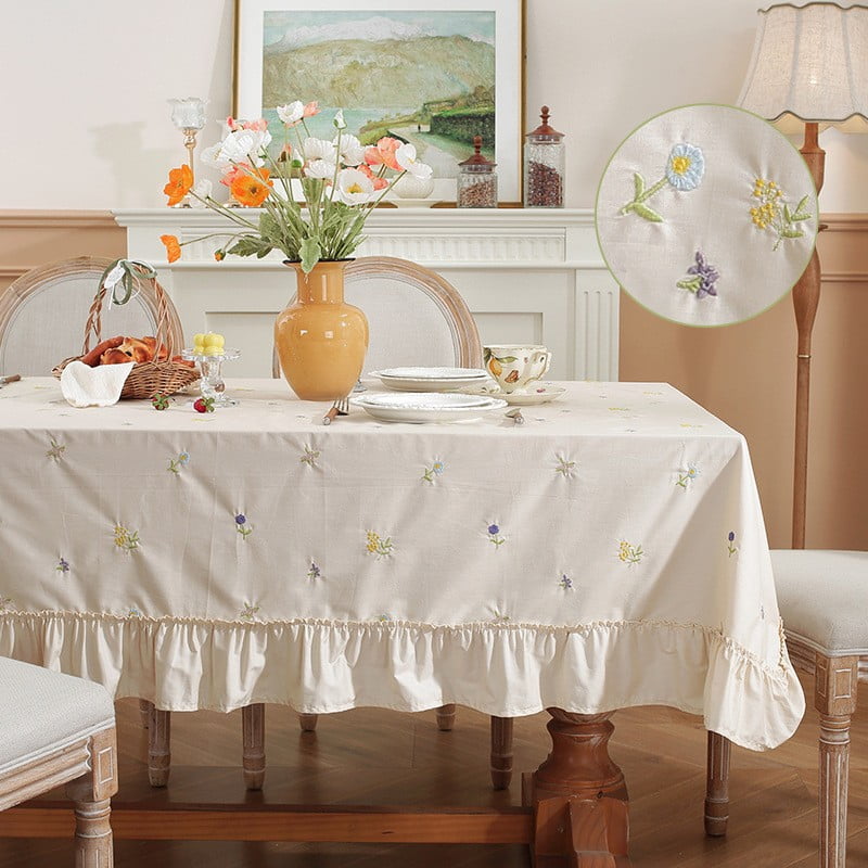 Lavender Embroidered Tablecloth - Round Lace Trim Heavyweight Tea Table ...