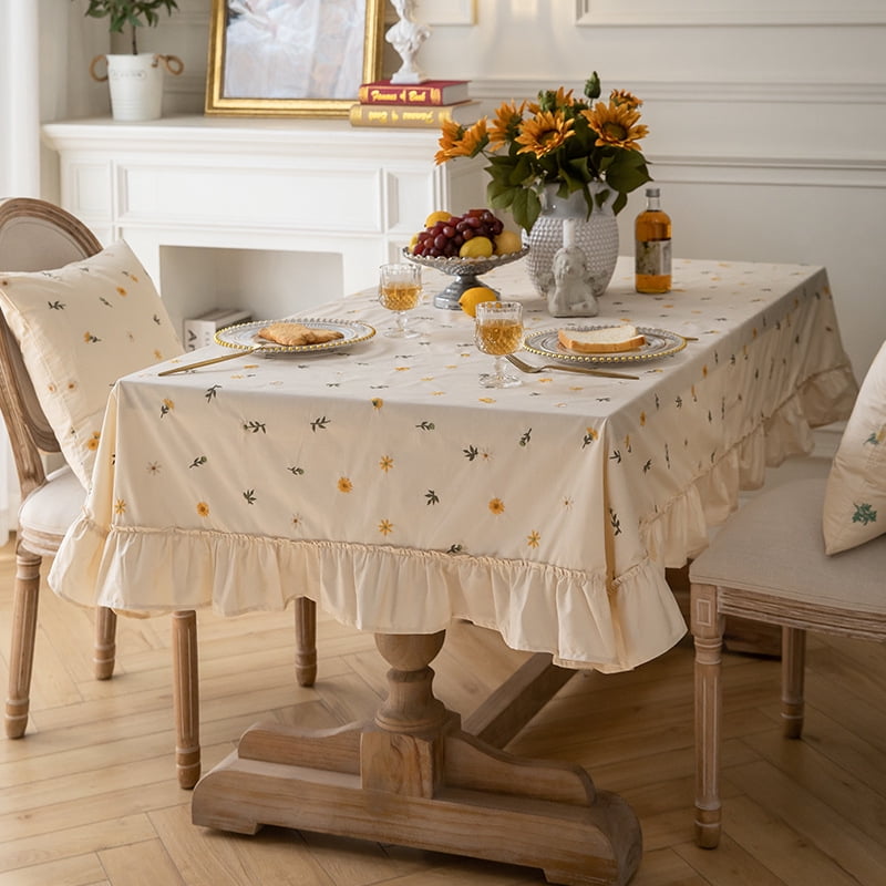 Lavender Embroidered Tablecloth - Round Lace Trim Heavyweight Tea Table ...