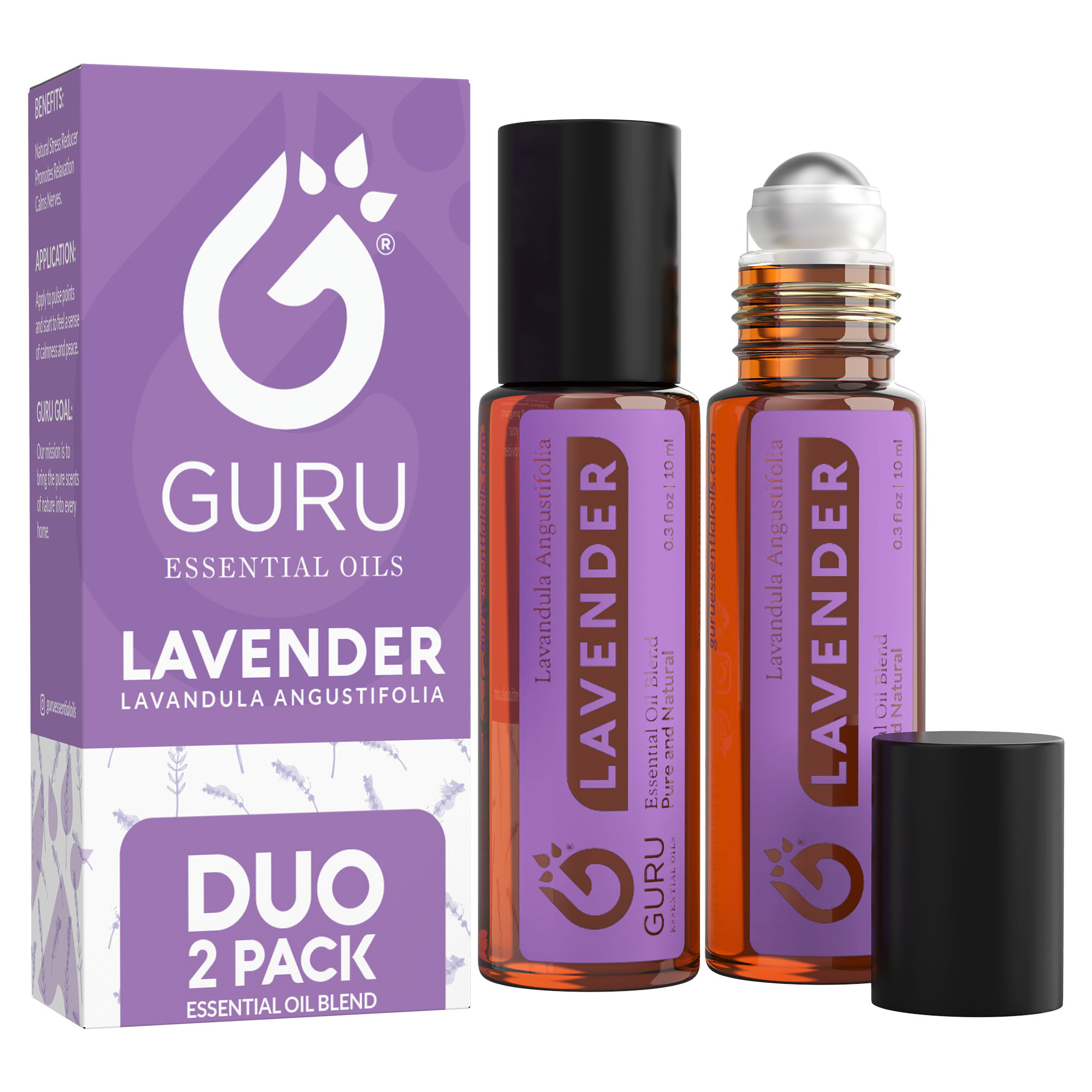 GURU Lavender Essential Oil Roll Ons (2 Pack) - Premium Therapeutic ...
