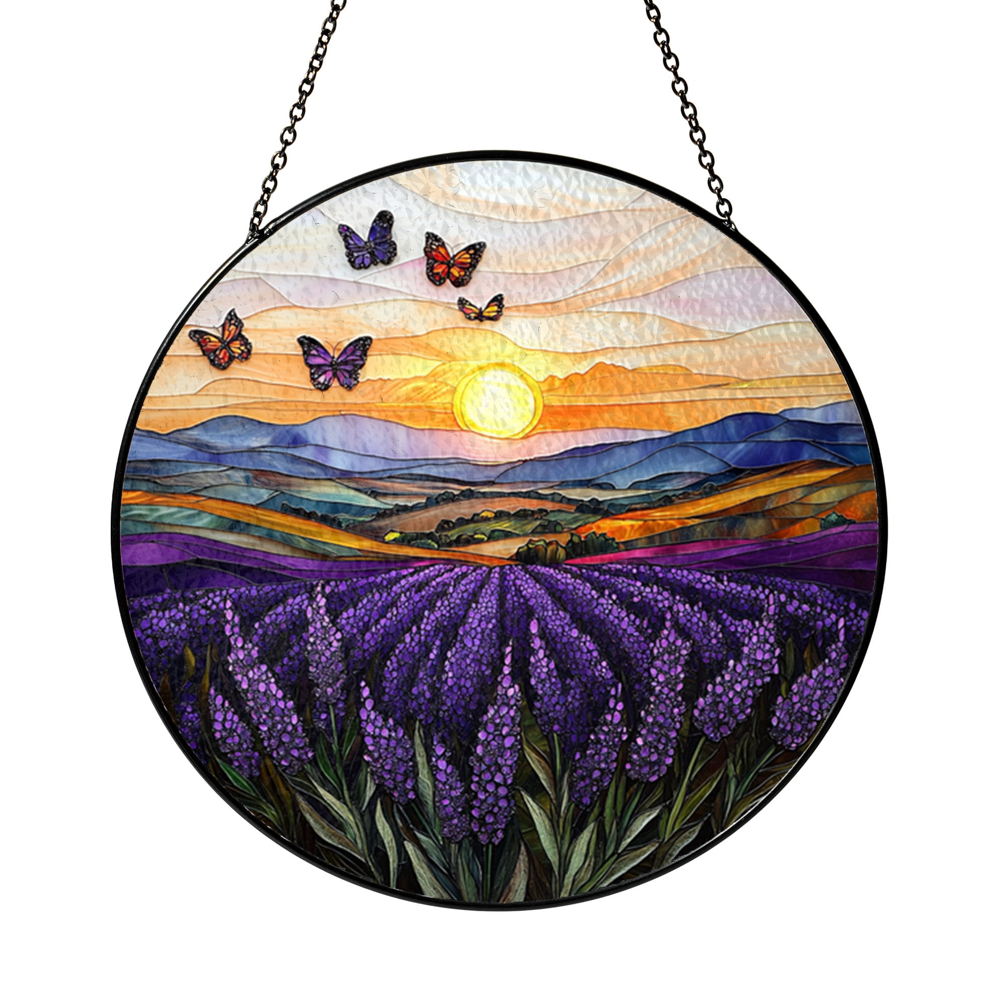 Lavender Field Butterfly Stained Glass Suncatcher – Sunset Window Art ...