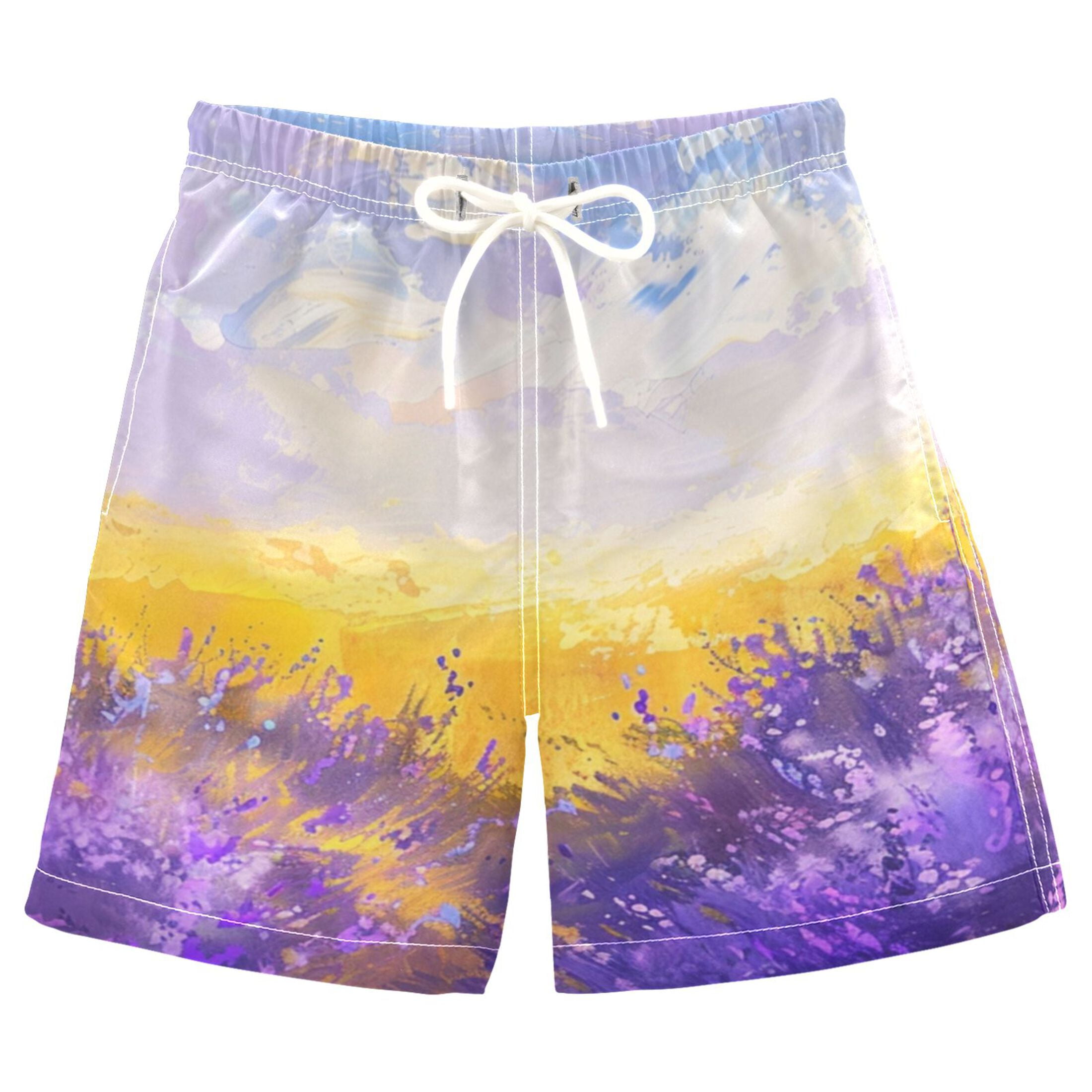 Lavender Field Dreamy Sky Boys' Beach Pants Board Shorts Swim Trunks Bathing Bottoms Swimwear M ...