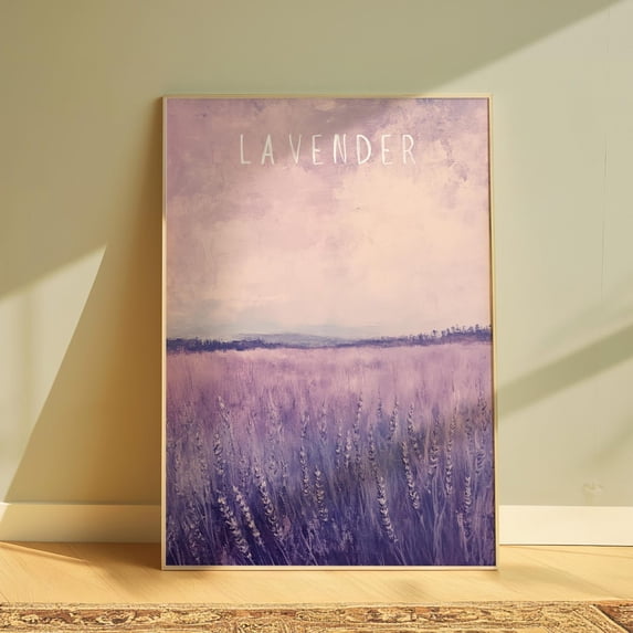 Lavender Field Floral Landscape Wall Art, Stretched Canvas Size 12x18 ...