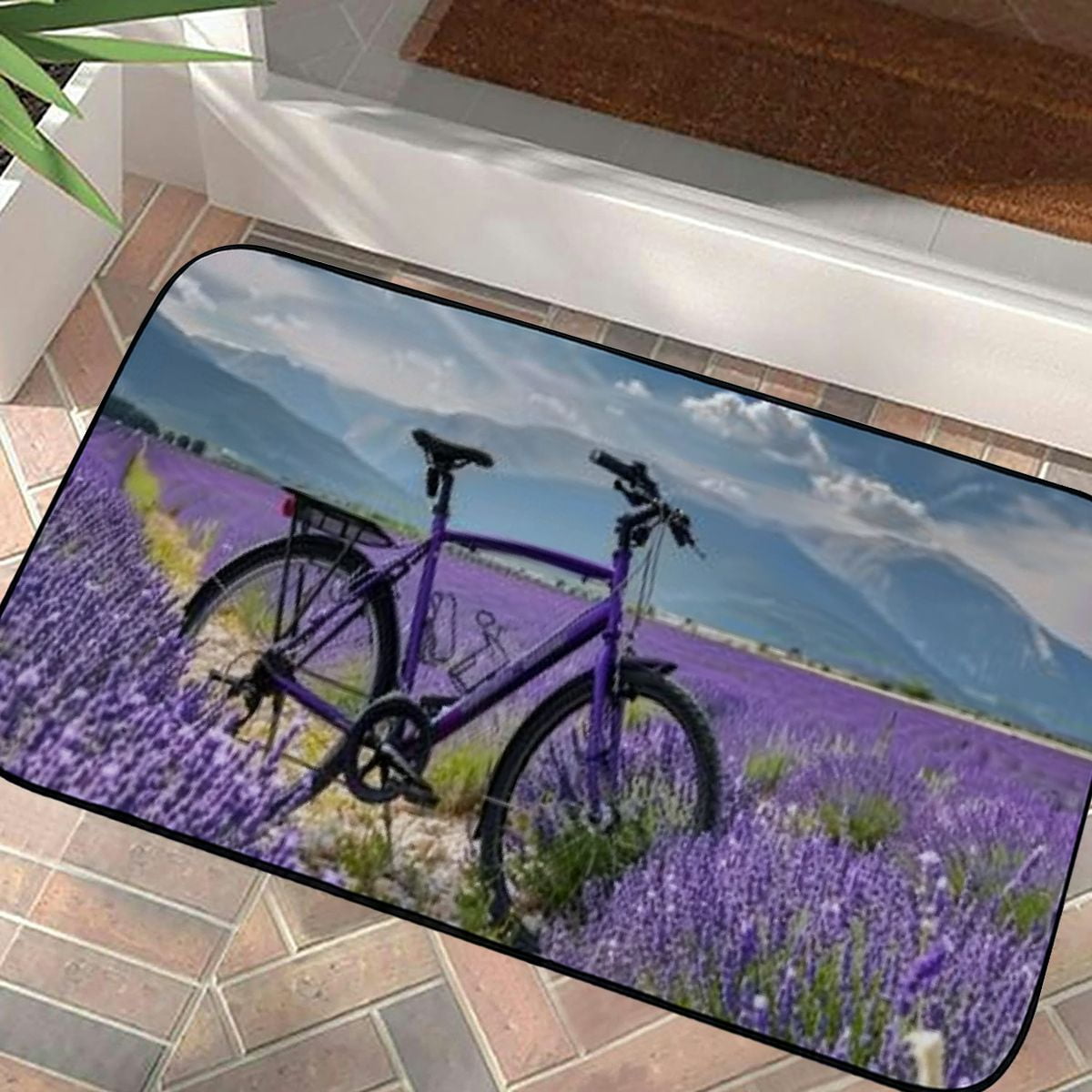 Lavender Field Retro Bike Agriculture Print Doormat Rug,Non-Slip Mat ...