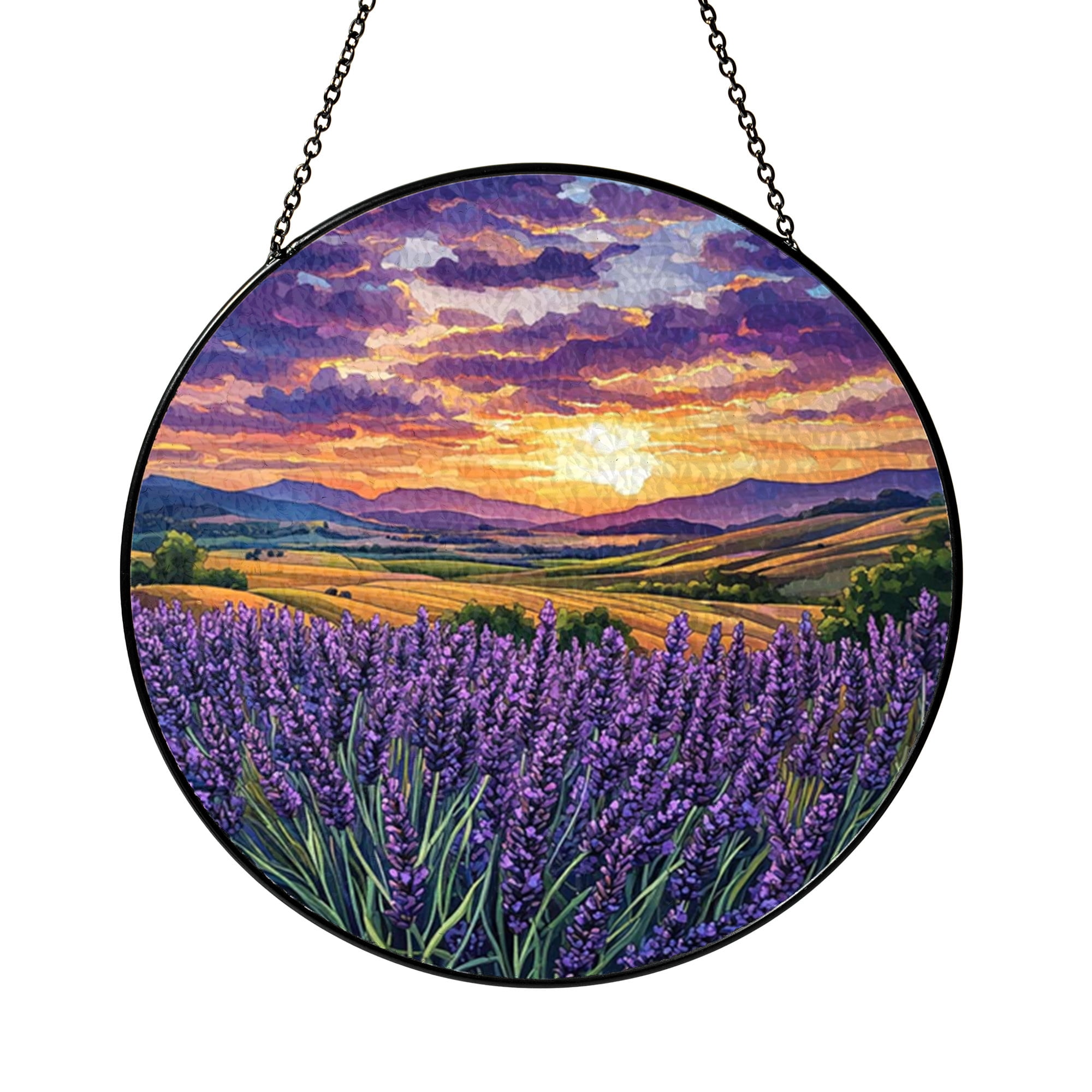 Lavender Field Stained Glass Style Suncatcher – Sunset Window Hanging ...