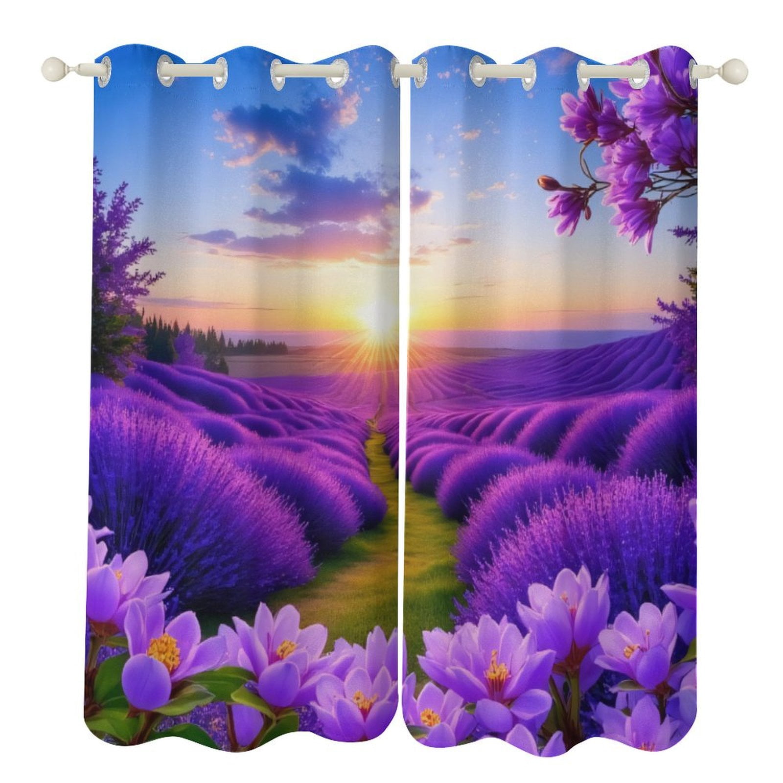 Lavender Field Sunset 2 Panels Curtains for Bedroom Living Room Drapes ...