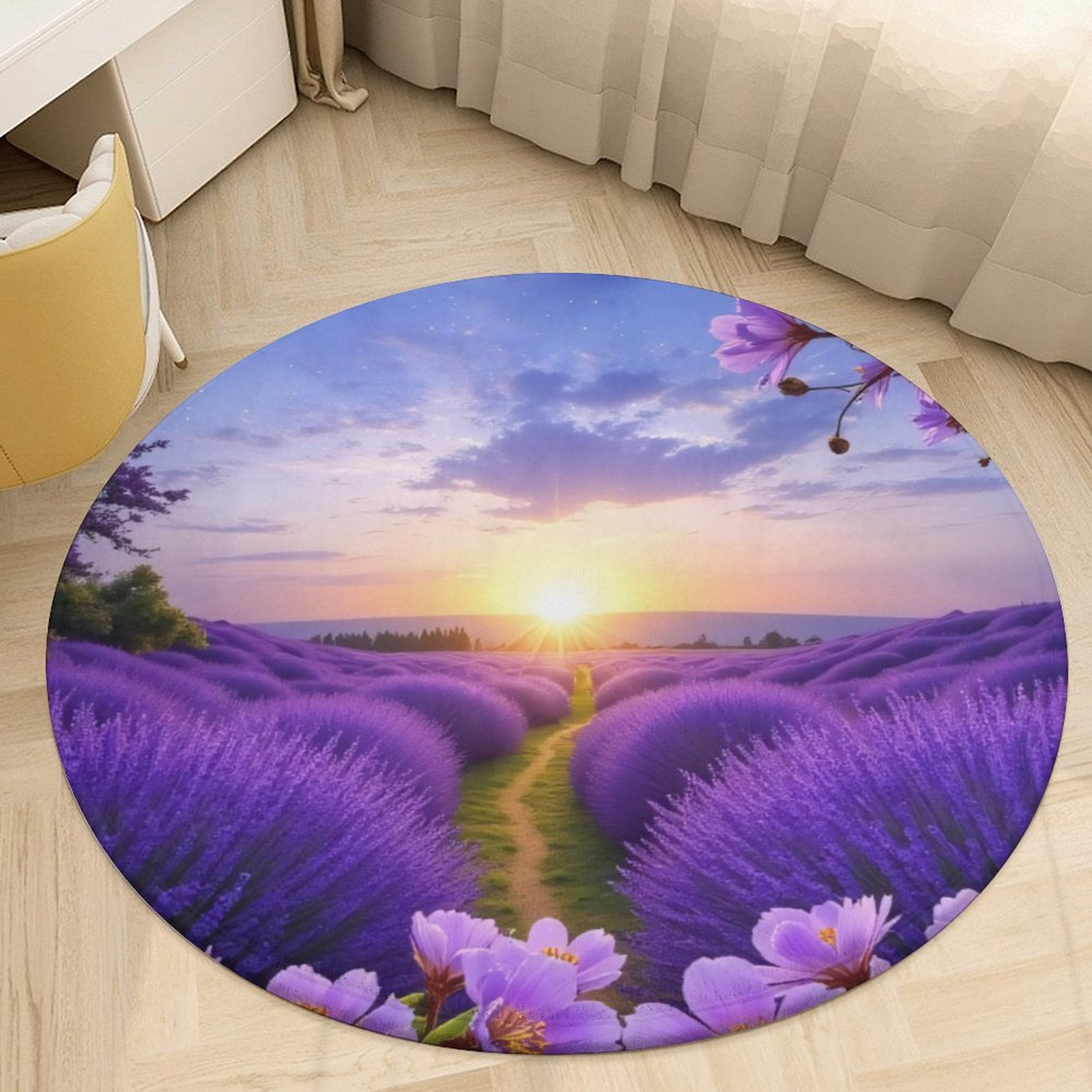 Lavender Field Sunset Round Area Rugs for Bedroom Living Room, 5FT Soft ...
