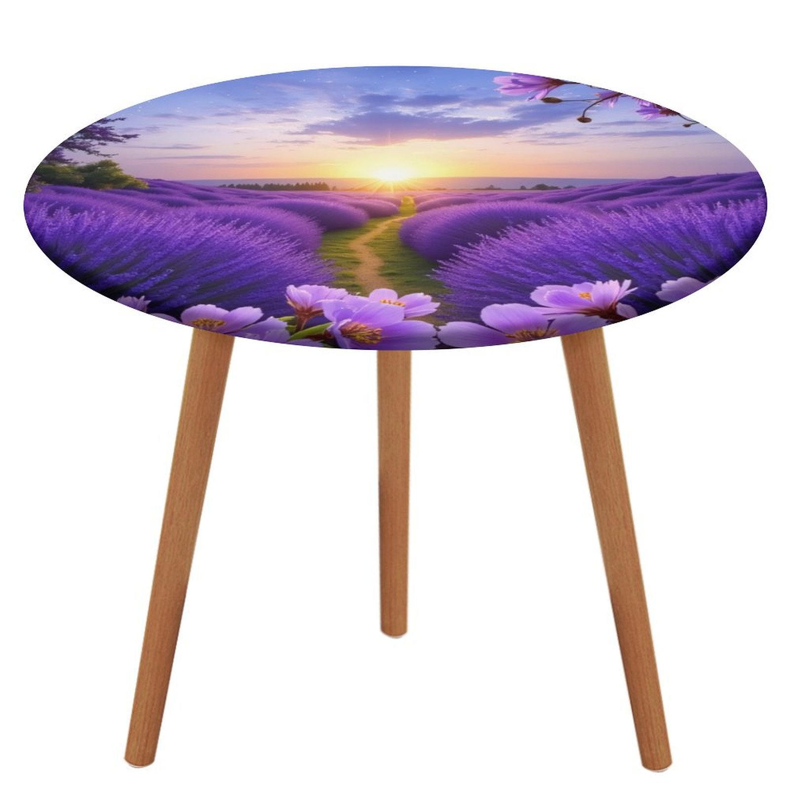 Lavender Field Sunset Tablecloth Round Elastic Fitted Waterproof Table ...