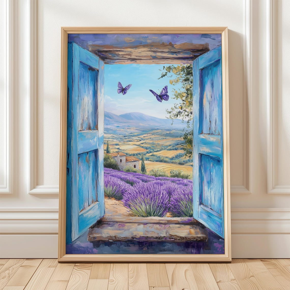 Lavender Field Window View Print Tuscany Wall Art Blue Shutters ...
