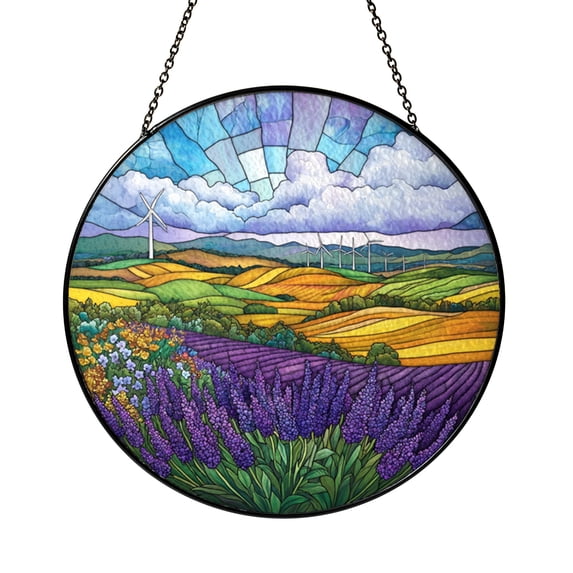 Lavender Field and Blue Sky Stained Glass Suncatcher – Scenic Window ...