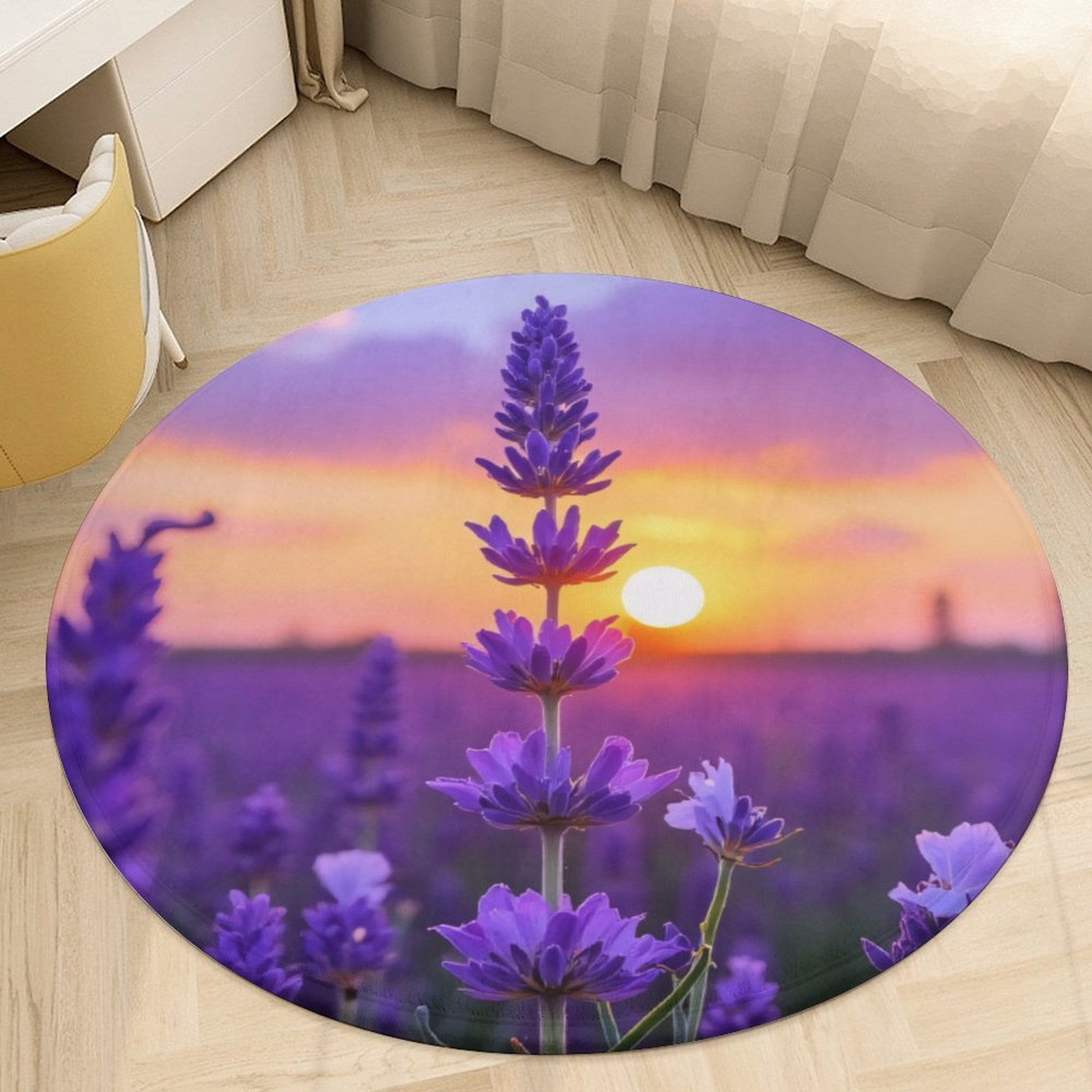 Lavender Field at Sunset Round Area Rugs for Bedroom Living Room, 6FT ...