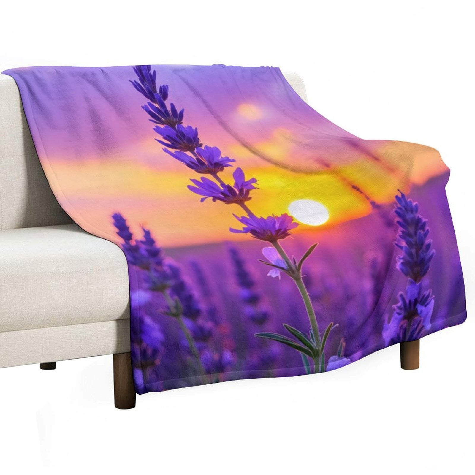 Lavender Field at Sunset Throws Blankets for Sofa Bed Winter Plush Warm ...