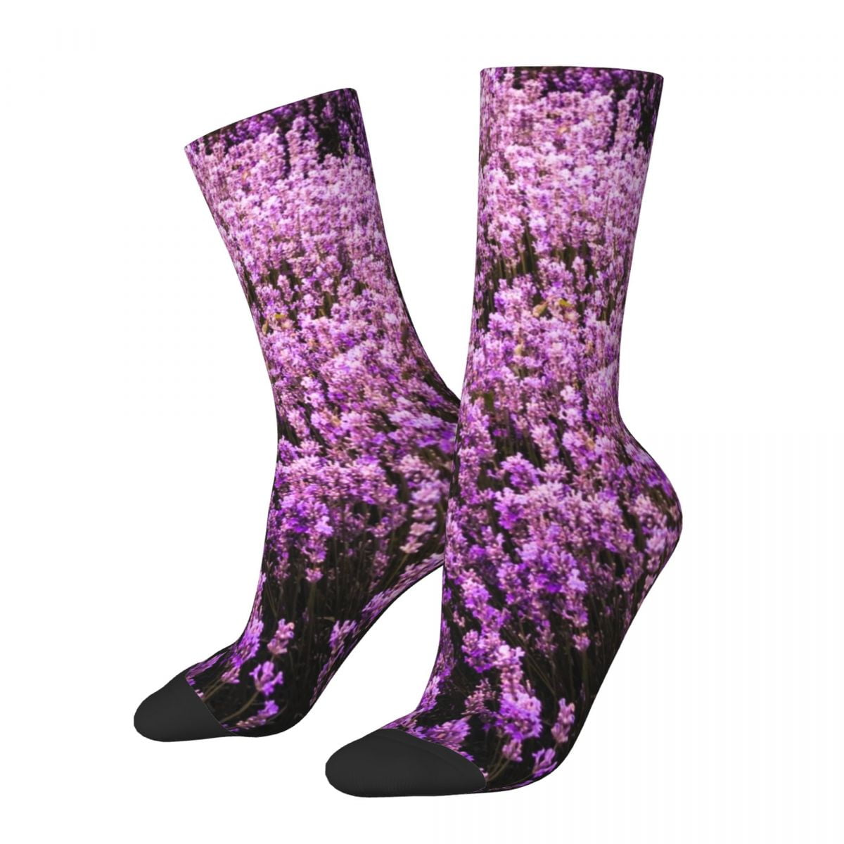 Lavender Fields Stockings Sunset Print Graphic Novelty Socks Winter ...