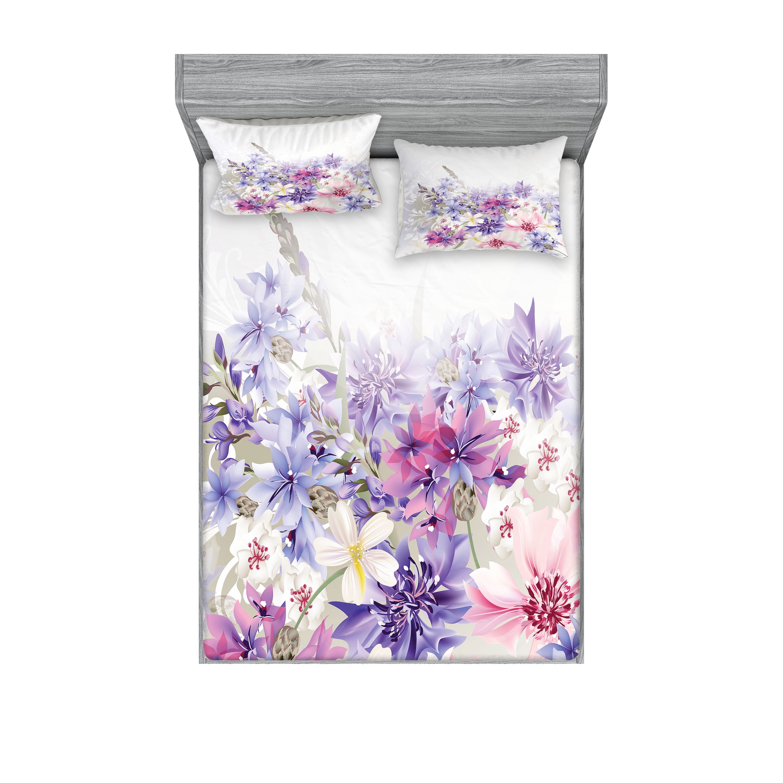 Lavender Fitted Sheet & Pillow Sham Set, Pastel Cornflowers Bridal ...
