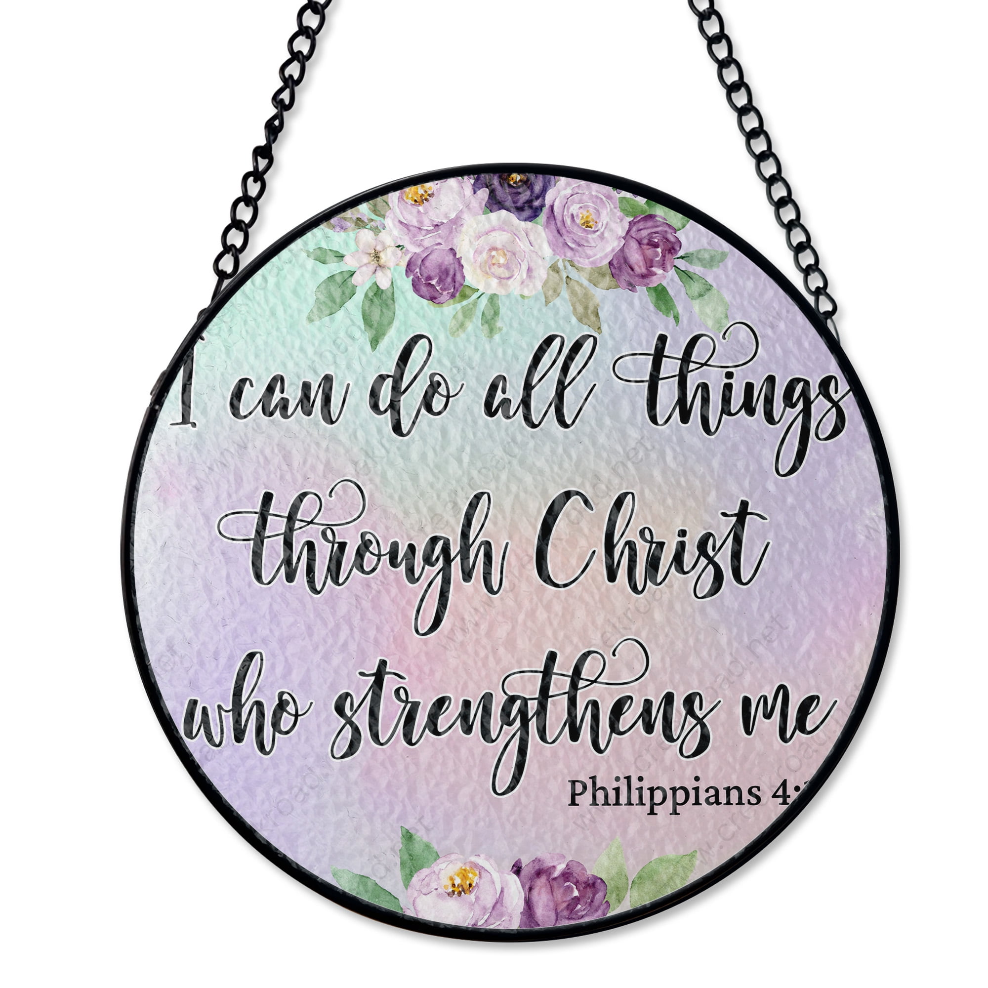 Lavender Floral Philippians 4 13 Bible Verse Suncatcher Stained Glass ...