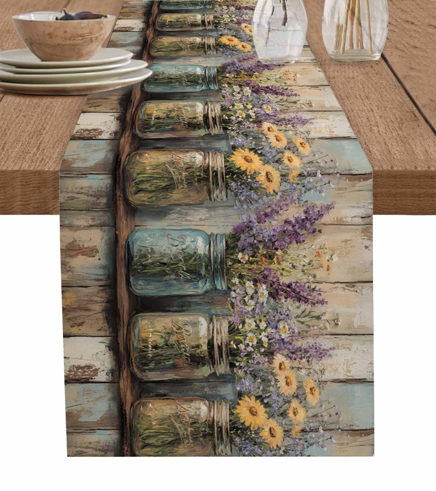 Lavender Floral Table Runner Cotton Linen 60 Inch Holiday Dresser ...