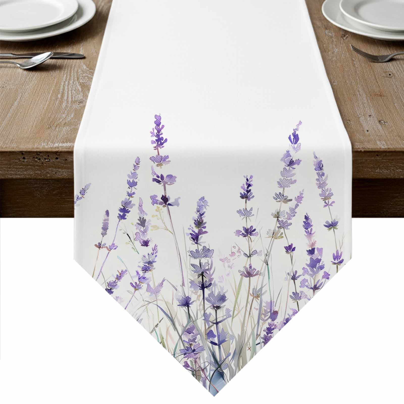 Lavender Floral Table Runner Linen Burlap Table Runner 60 Inches Long ...