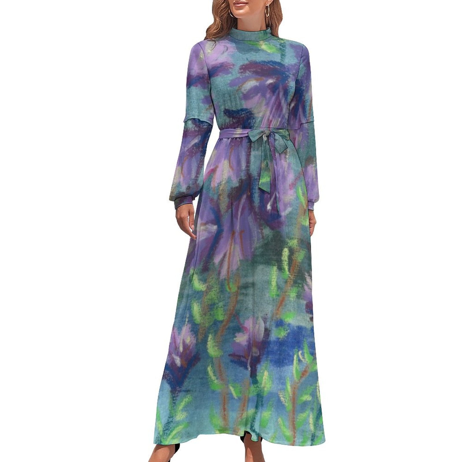 Lavender Floral Vines Long Dress womans clothing Long dresses summer ...