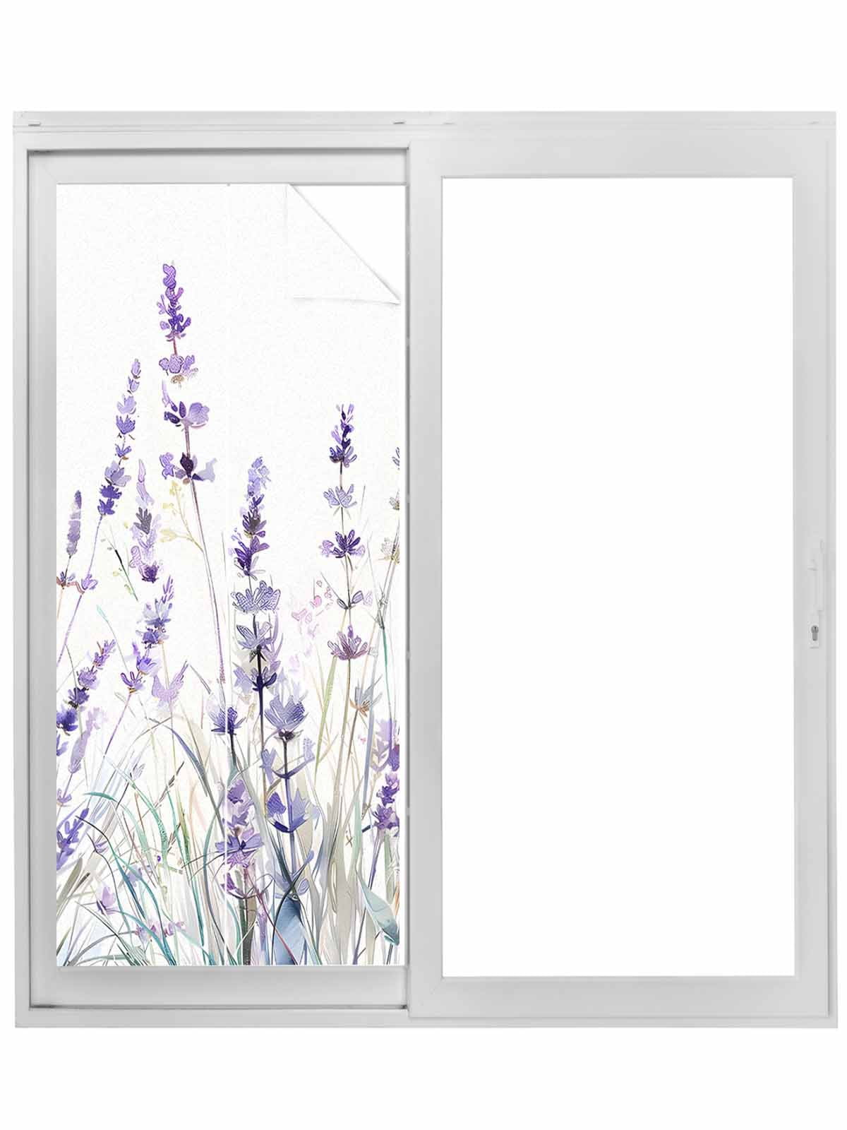 Lavender Floral Window Privacy Film, Spring Flowers Botanical Plants ...