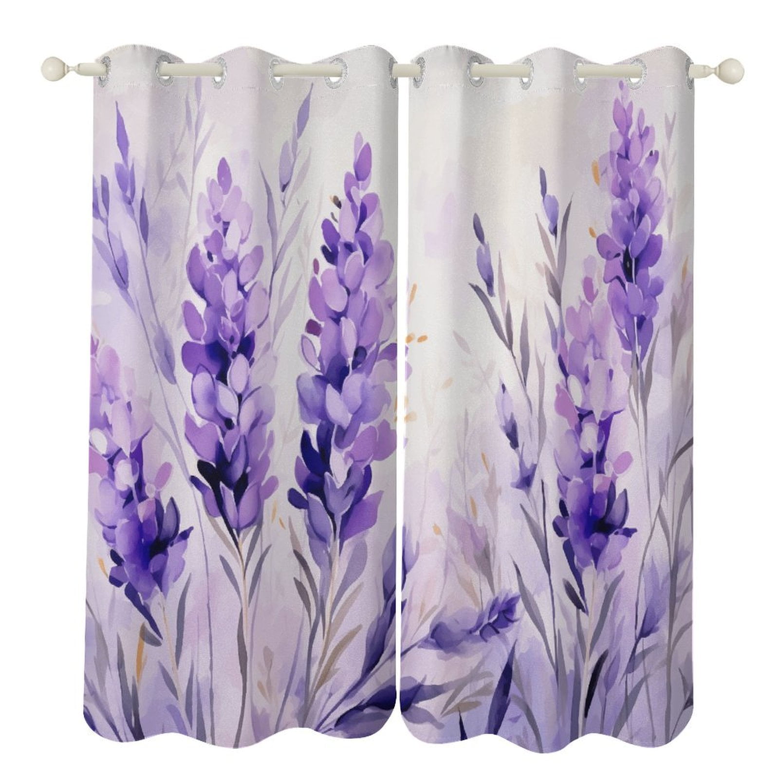 Lavender Flower 2 Panel Curtain Set, Watercolor Painting Window ...