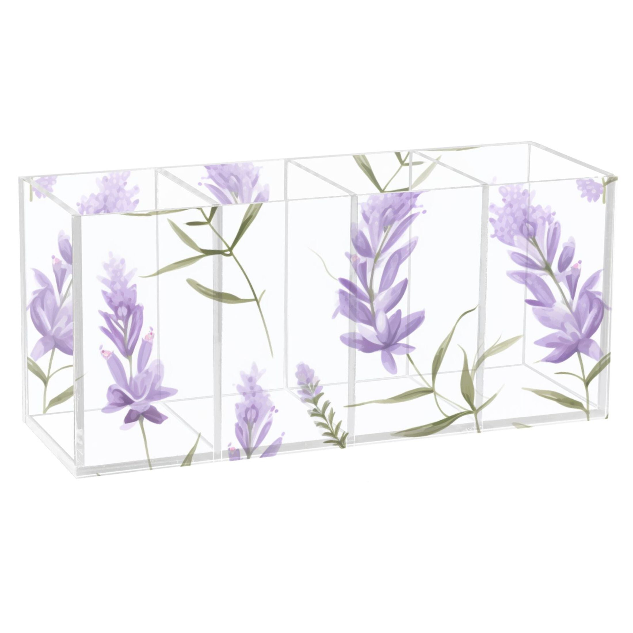 Lavender Flower Acrylic Pen Holder Cup 4 Compartments Clear Pencil ...