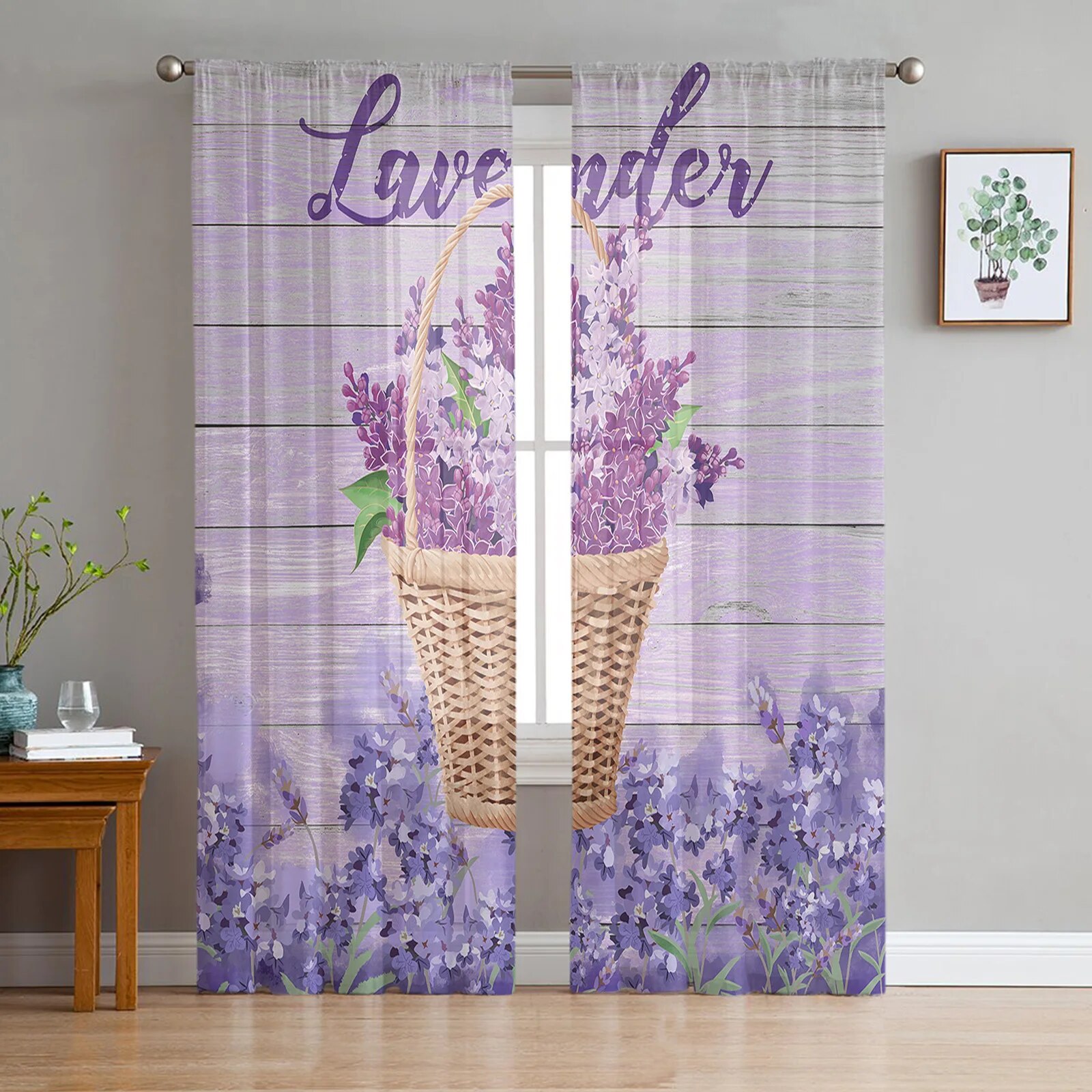 Lavender Flower Basket Tulle Sheer Curtain for Living Room Adults Kid ...