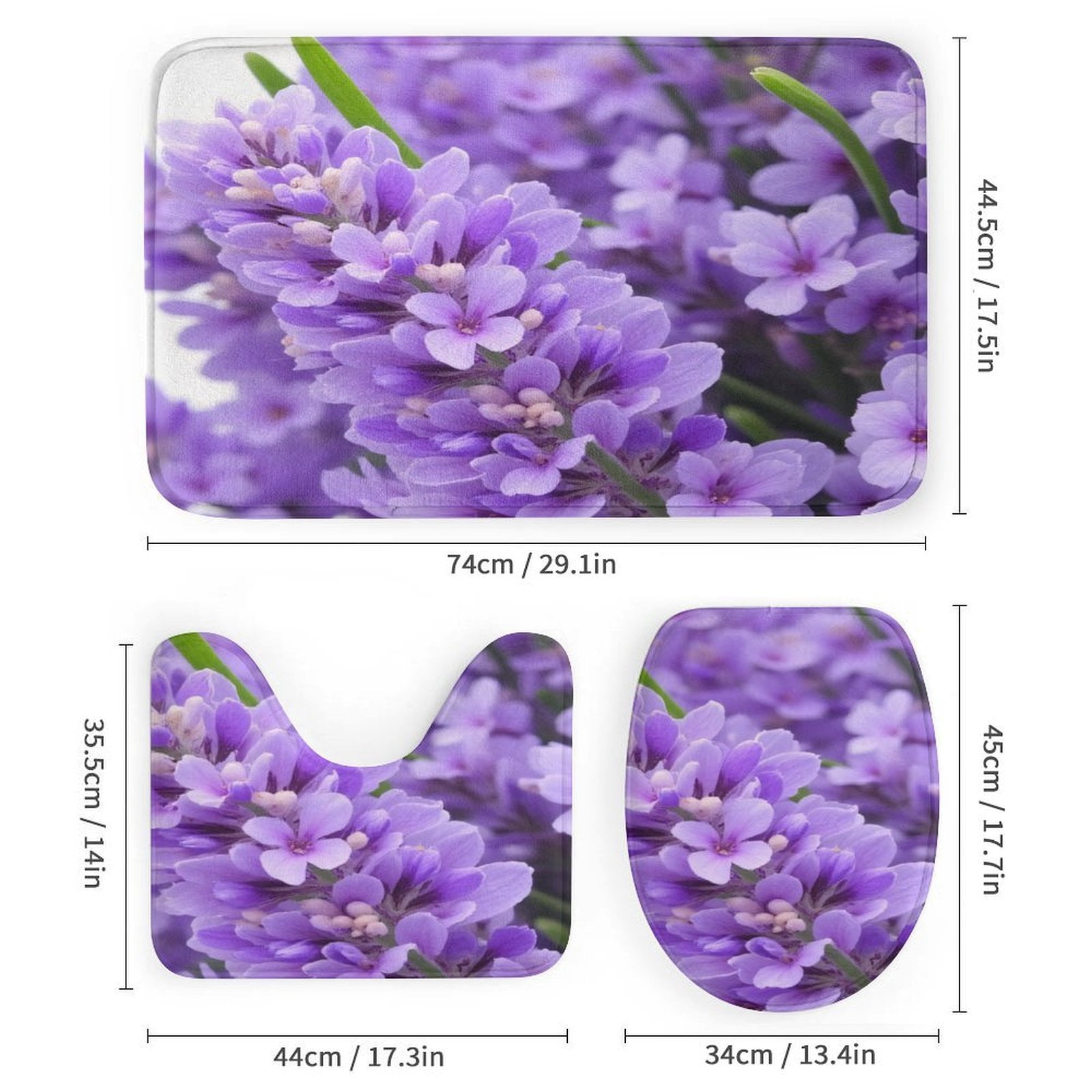 Lavender Flower Bouquet Close-Up Bathroom Mats Sets 3 Piece, Bath Mat ...
