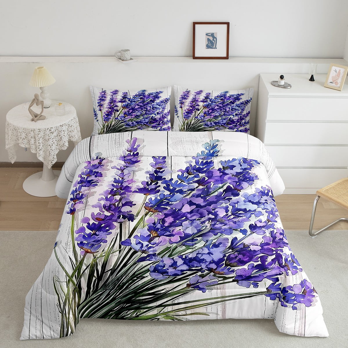 Lavender Flower Comforter Set Teens Adults,Oil Painting Floral Bedding ...